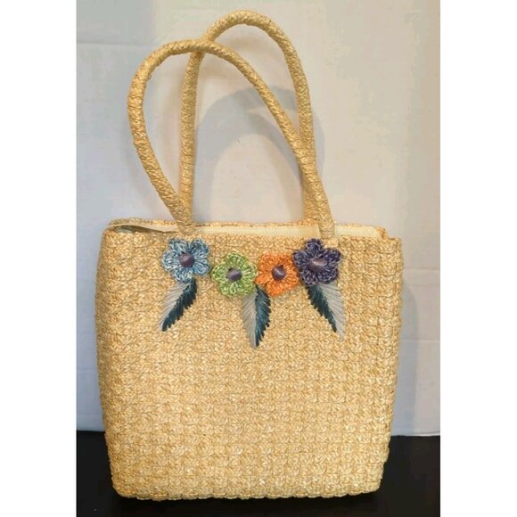 unknown | Bags | Nwt Natural Straw Purse W Embroidered Flowers Leaves ...